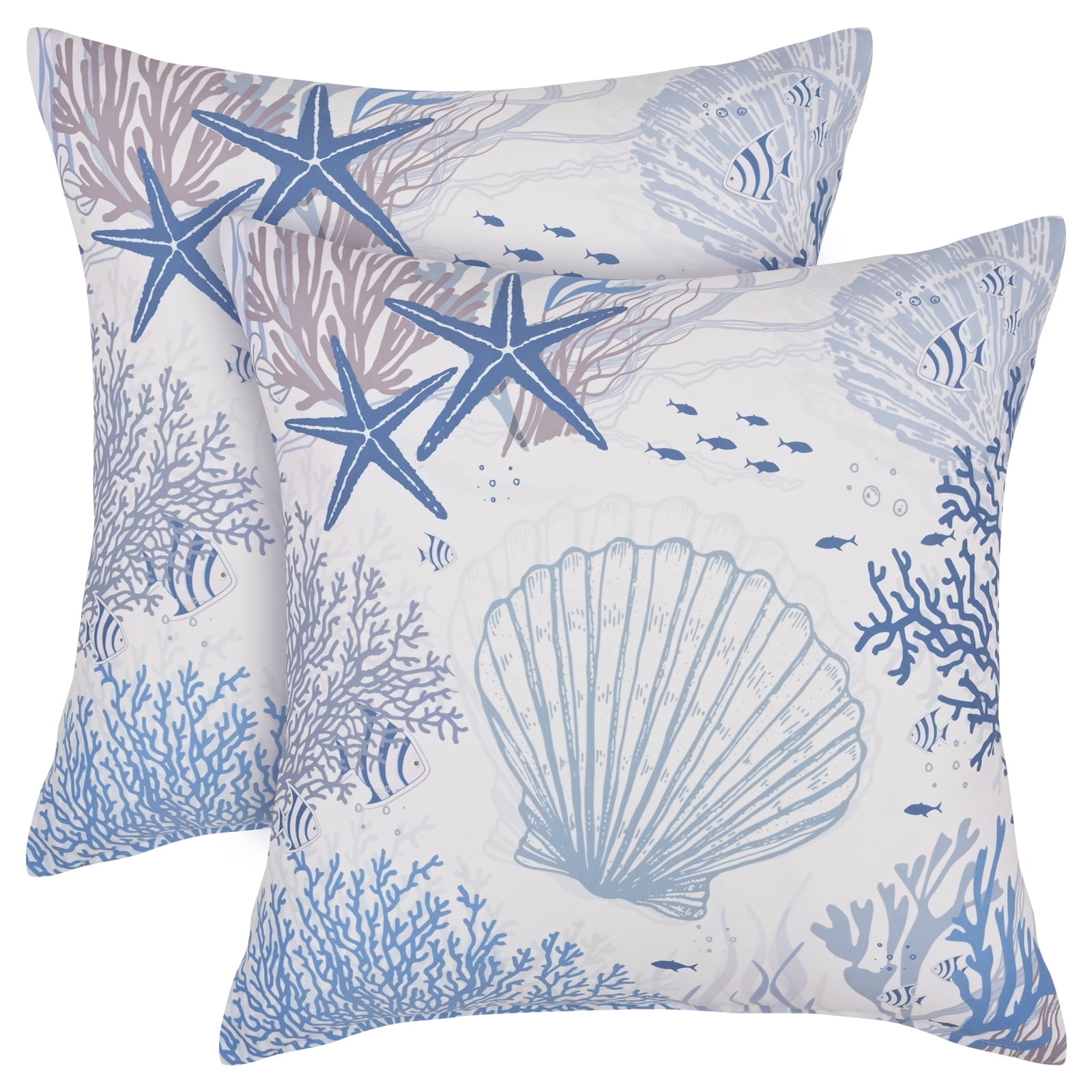 BLEUM CADE 18x18'' Nautical Outdoor Pillow Covers, Set of 2, Ocean ...