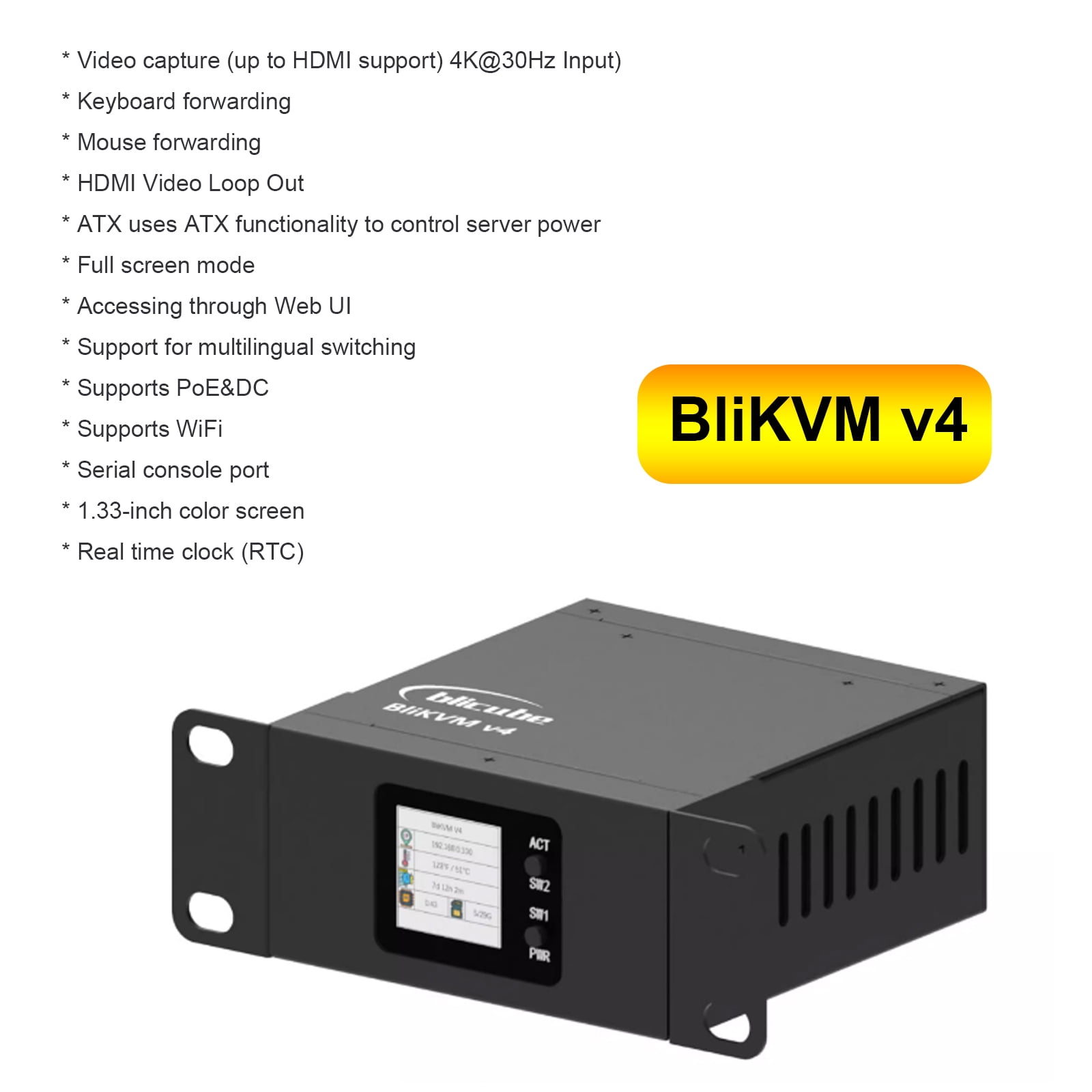 BliKVMv4 Over IP PoE HDMI Loop Out Process Control Operation Maintenance IPKVM - Walmart.com