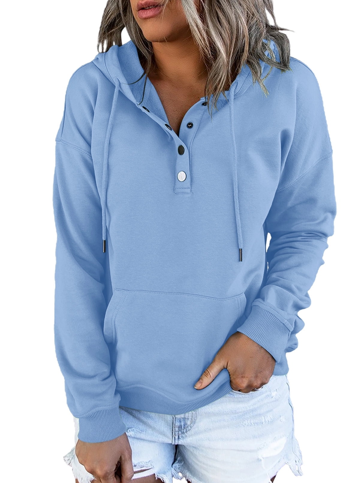 Blibea Women's Casual Drawstring Hoodie, Long Sleeve Pullover with ...
