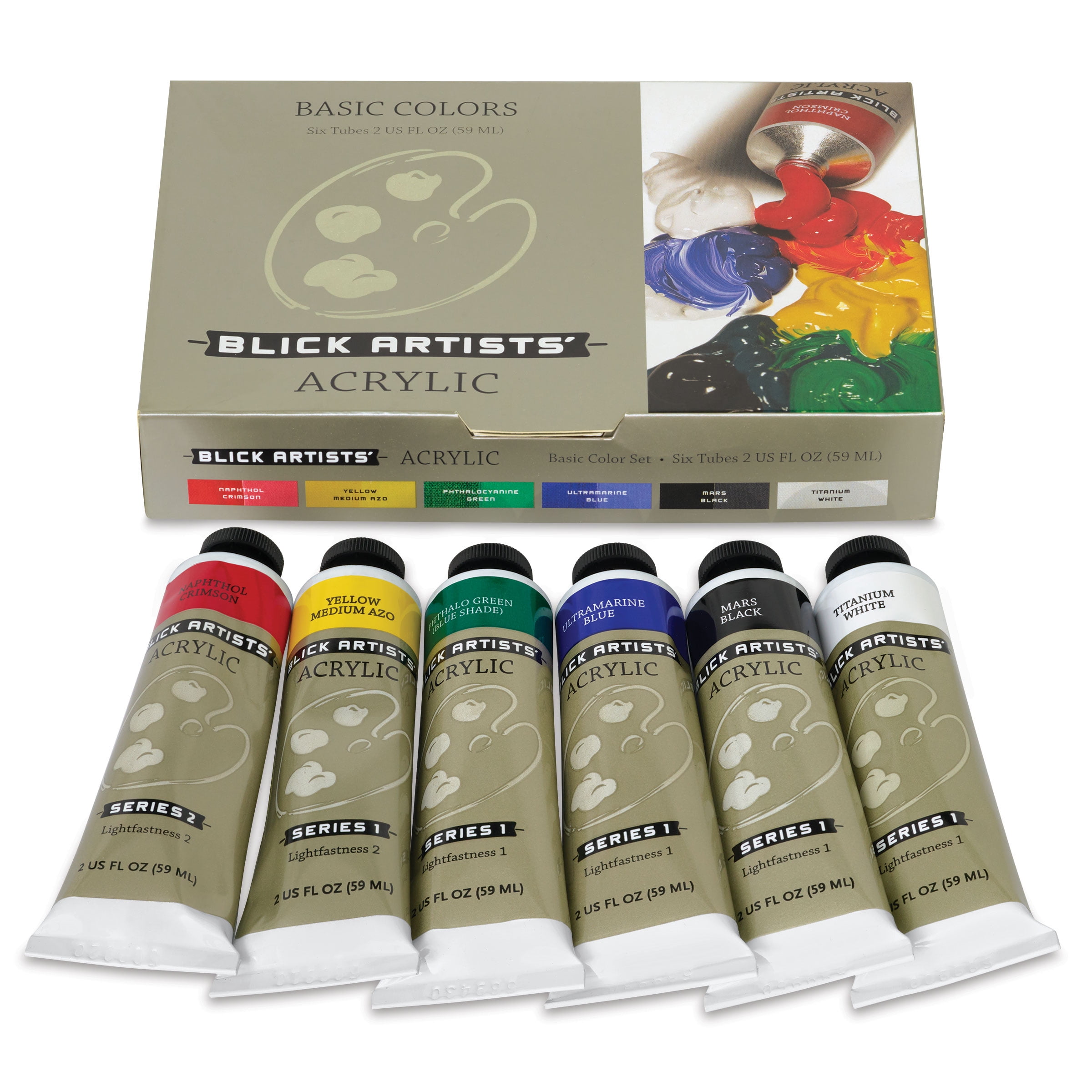 Blick Artists' Acrylic Set - Set of 6, Basic Colors, 2 oz - Walmart.com