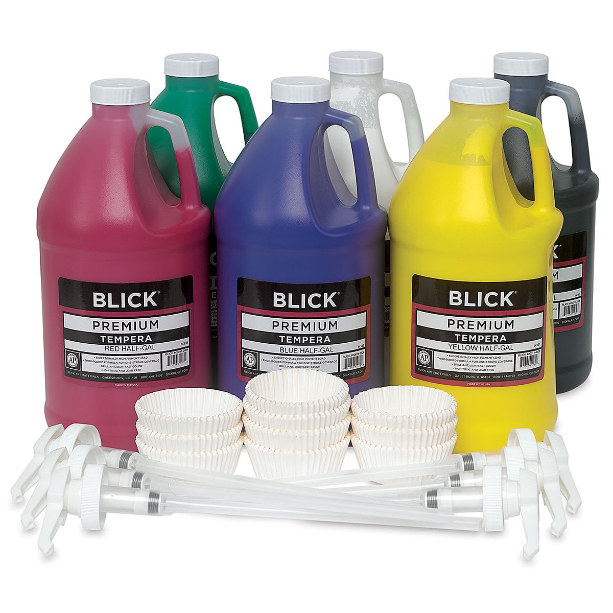 Blick Premium Grade Tempera, Basic Color Pump Set, 6 Half-Gallon Jugs ...