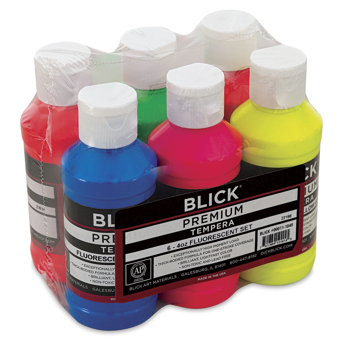 Blick Premium Grade Tempera - Set of 6, Fluorescent Colors, 4 oz ...