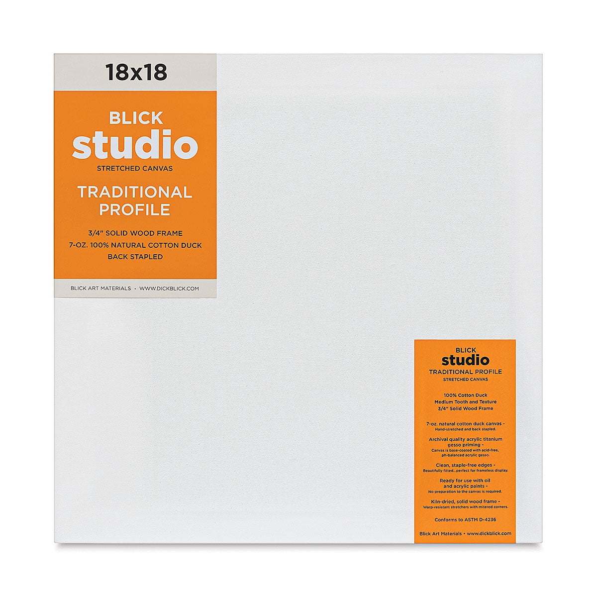 Blick Studio Stretched Cotton Canvas - Traditional Profile, 18" x 18 ...