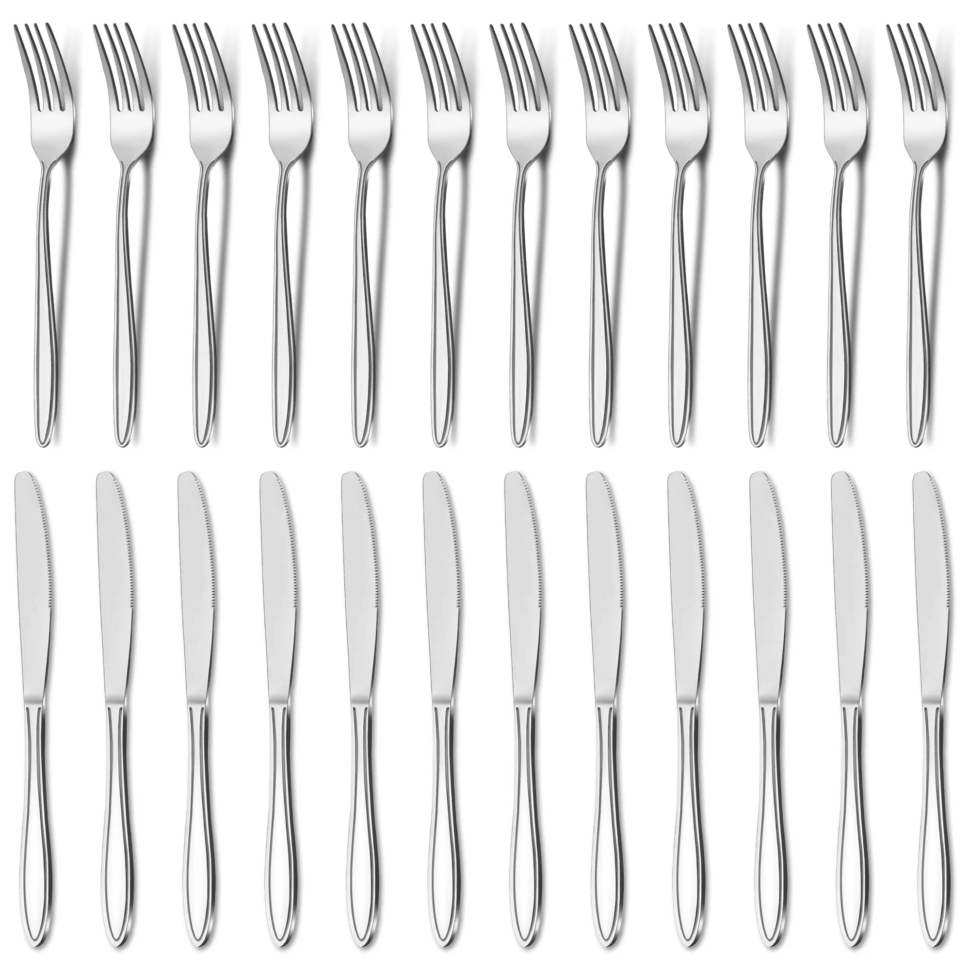 Blidinner 24pcs Dinner Knives and Forks Set, Food Grade Stainless Steel ...