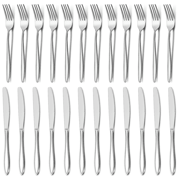 Blidinner 24pcs Dinner Knives and Forks Set, Food Grade Stainless Steel ...
