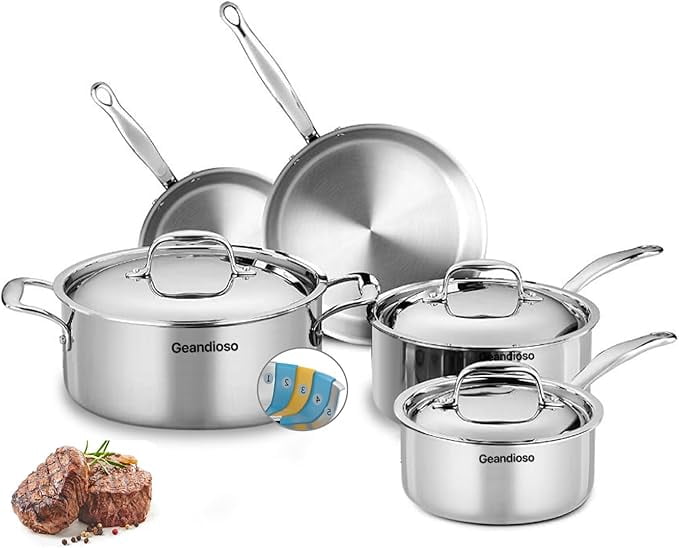 Blidinner Stainless Steel Pots Set, 10-Piece Kitchen Cookware Set with ...