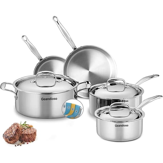 Blidinner Stainless Steel Pots Set, 10-Piece Kitchen Cookware Set with ...
