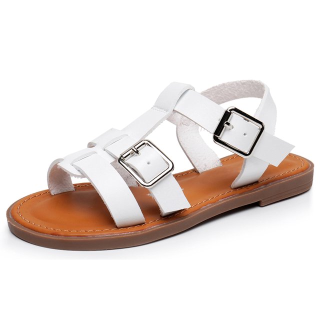 Blikcon Girls Sandals Open Toe Flat Summer Sandals(Color : White, Size ...