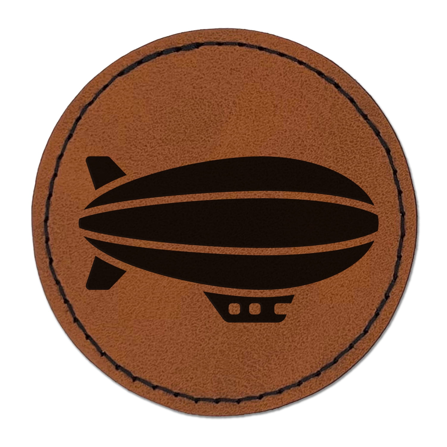 Blimp Dirigible Zeppelin Airship Silhouette 2.5" Faux Leather Round ...