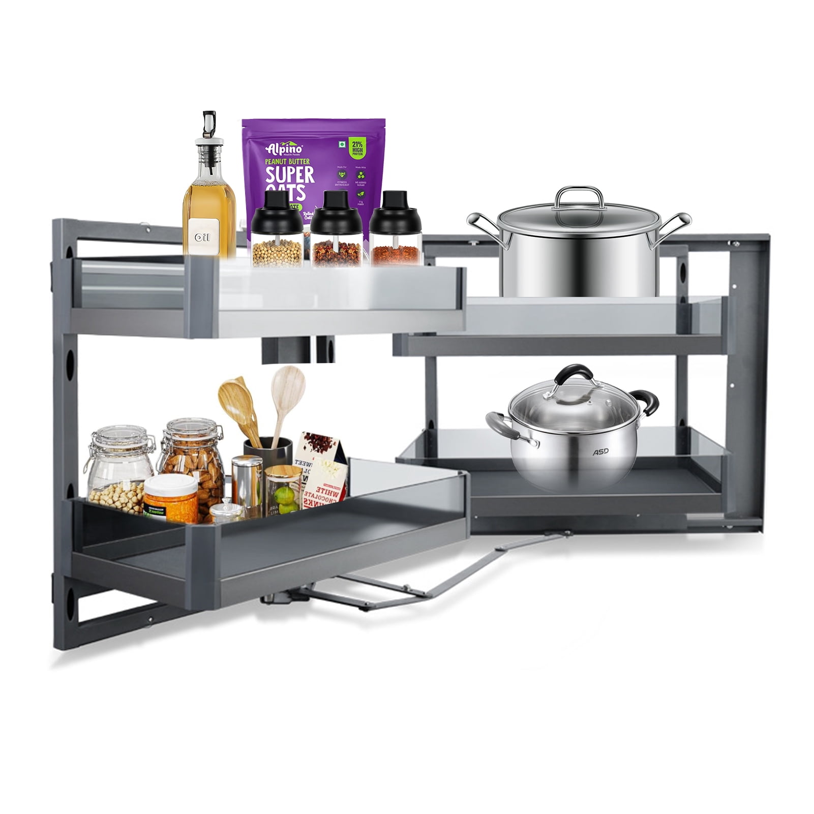 Blind Corner Cabinet Pull out | 2-Tier Kitchen Corner Cabinet with 4 ...