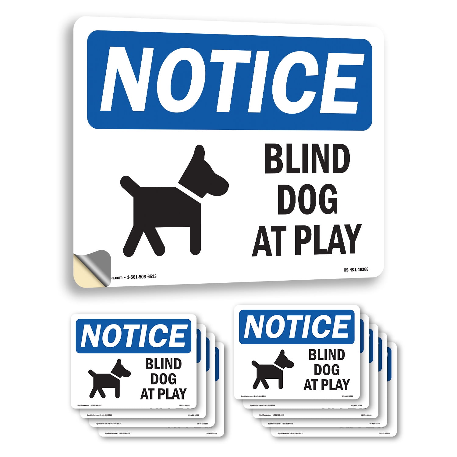 Blind Dog At Play With Symbol OSHA Notice Vinyl Decal Label 10 Inch x 7 ...
