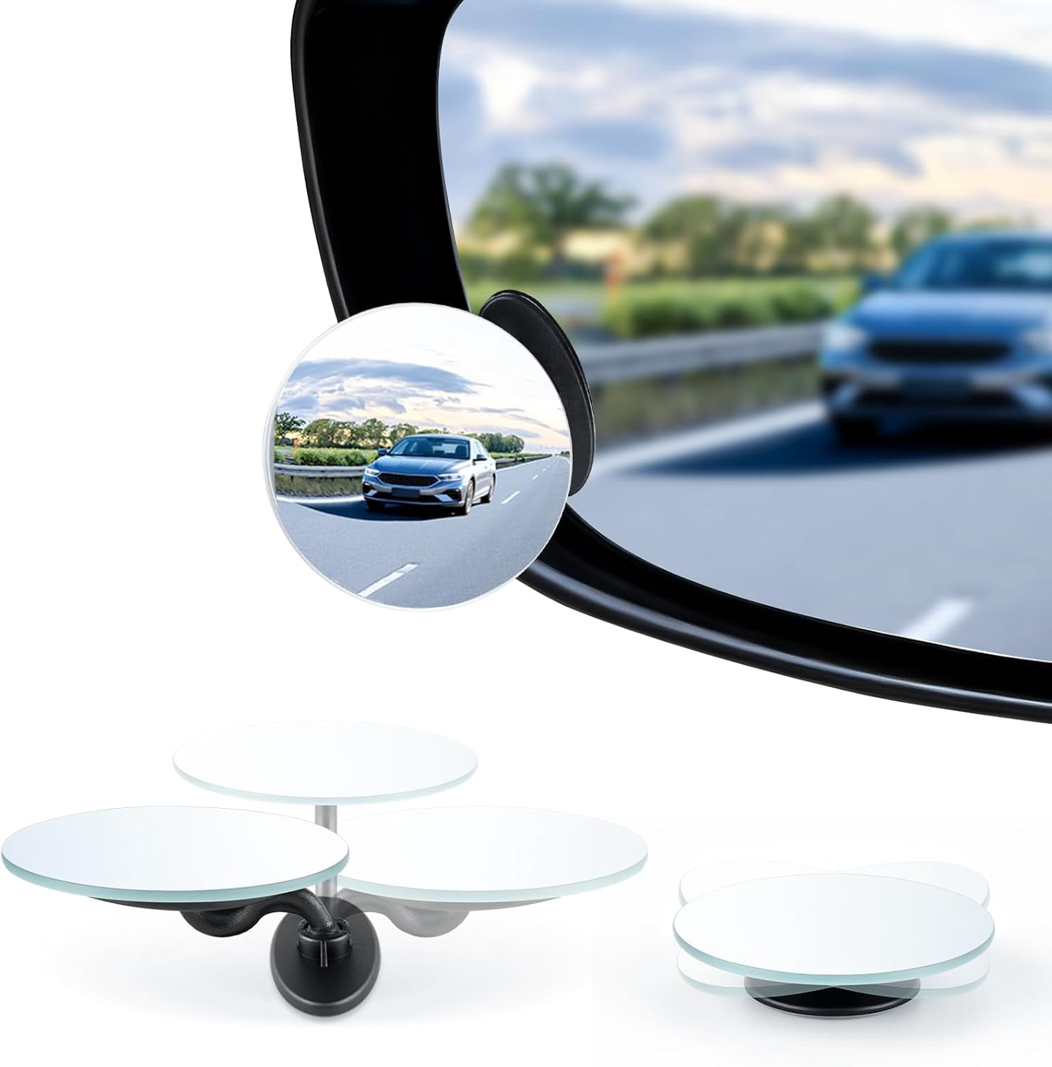 Blind Spot Mirrors for Cars - Round Frameless HD Glass, 360° Adjustable ...