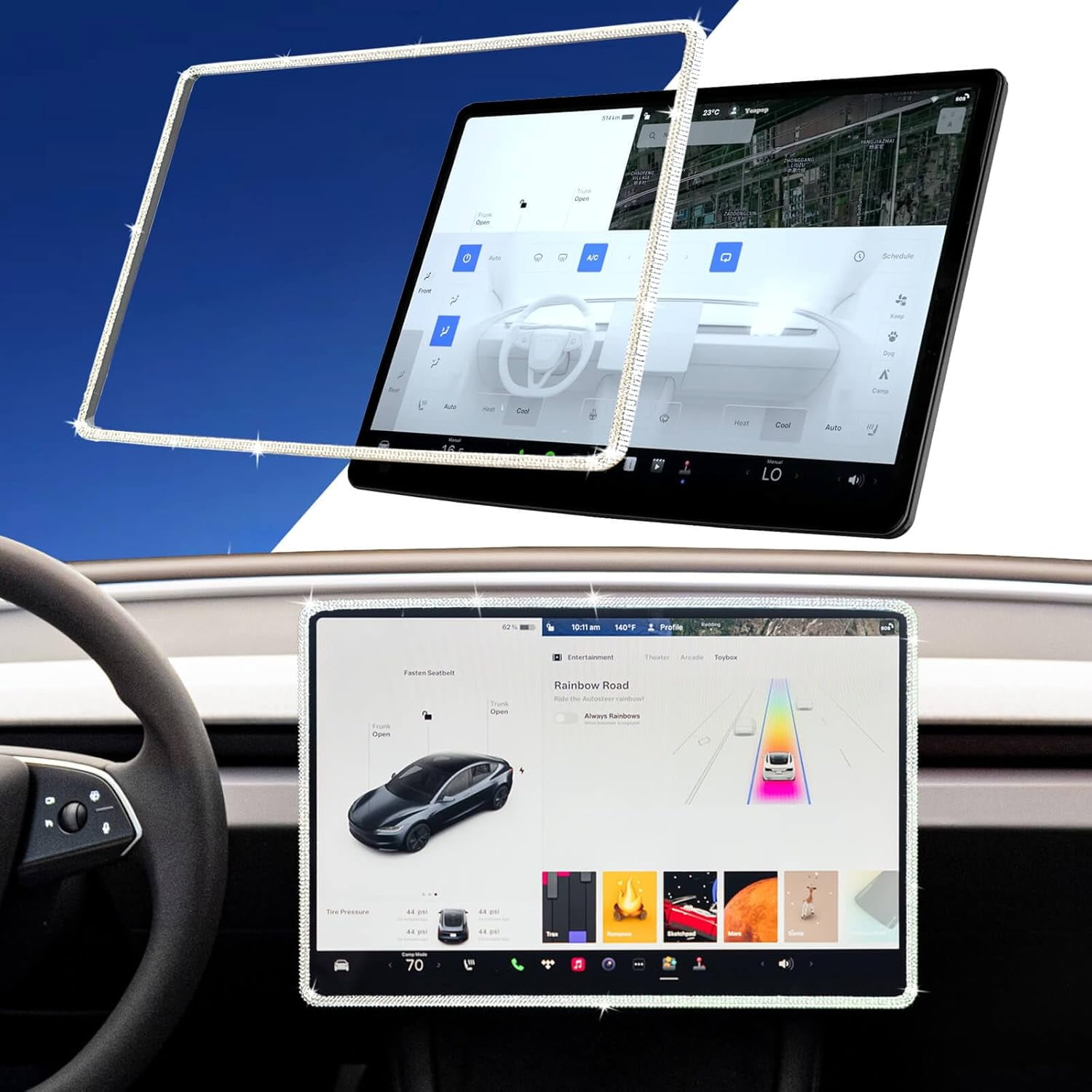 Bling Bling Rhinstones Screen Protector for Tesla Model 3 2024 Highland ...