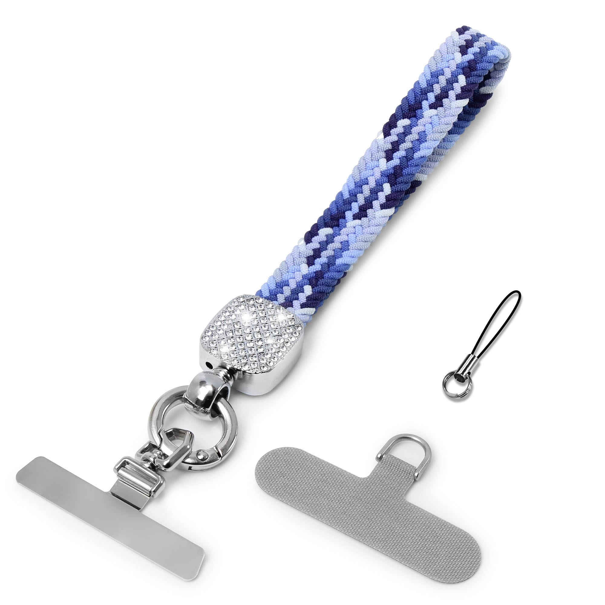 Bling Blue Elastic Braided Cell Phone Wrist Lanyard with Tabs - Walmart.com