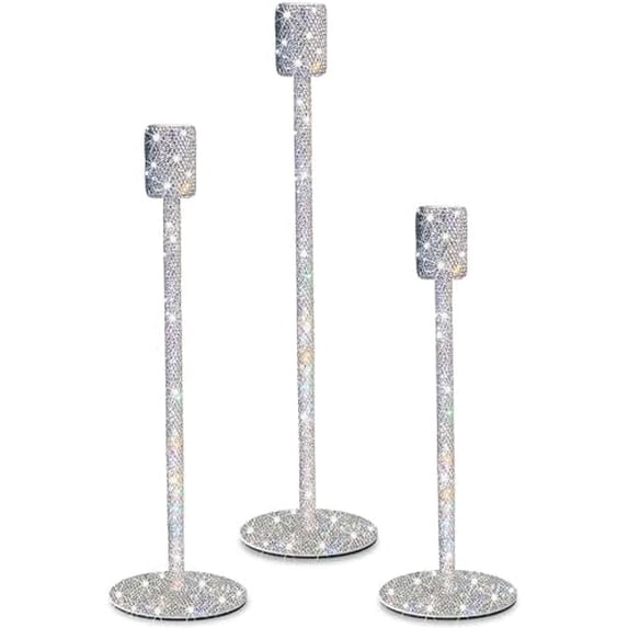Bling Candlestick Holders Set of 3,White Crystal Rhinestone Tall Taper ...
