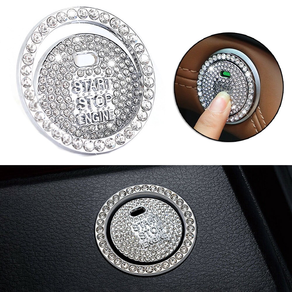 Bling Car Crystal Rhinestone Ring Emblem&Start Button Sticker, Car ...