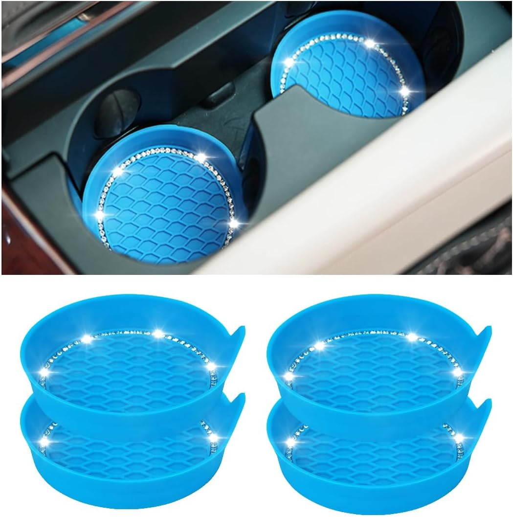 Bling Car Cup Holder Coaster, 4 Pack Rhinestone Non-Slip Circle Cup ...