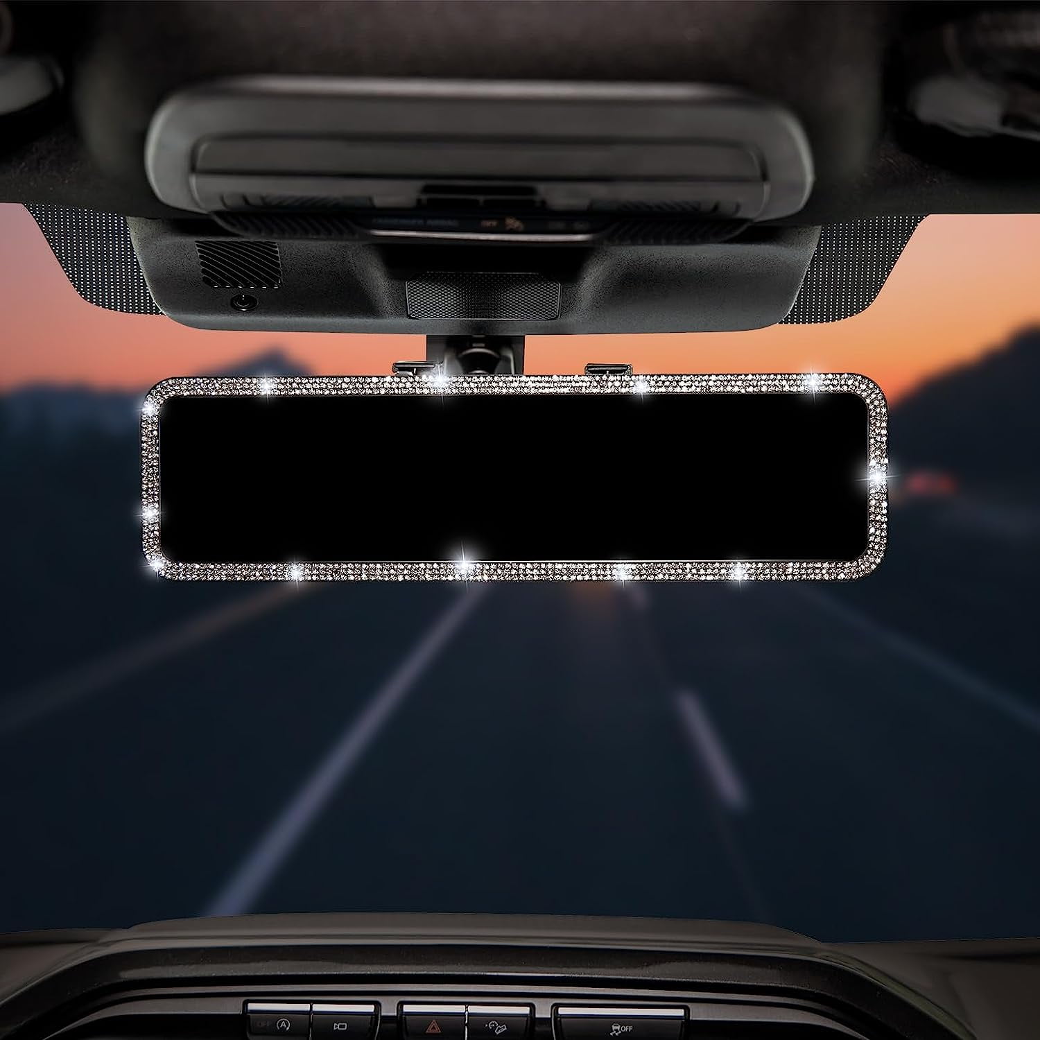Bling Car Rear View Mirror, Universal 11.81 Inch Panoramic Rearview ...