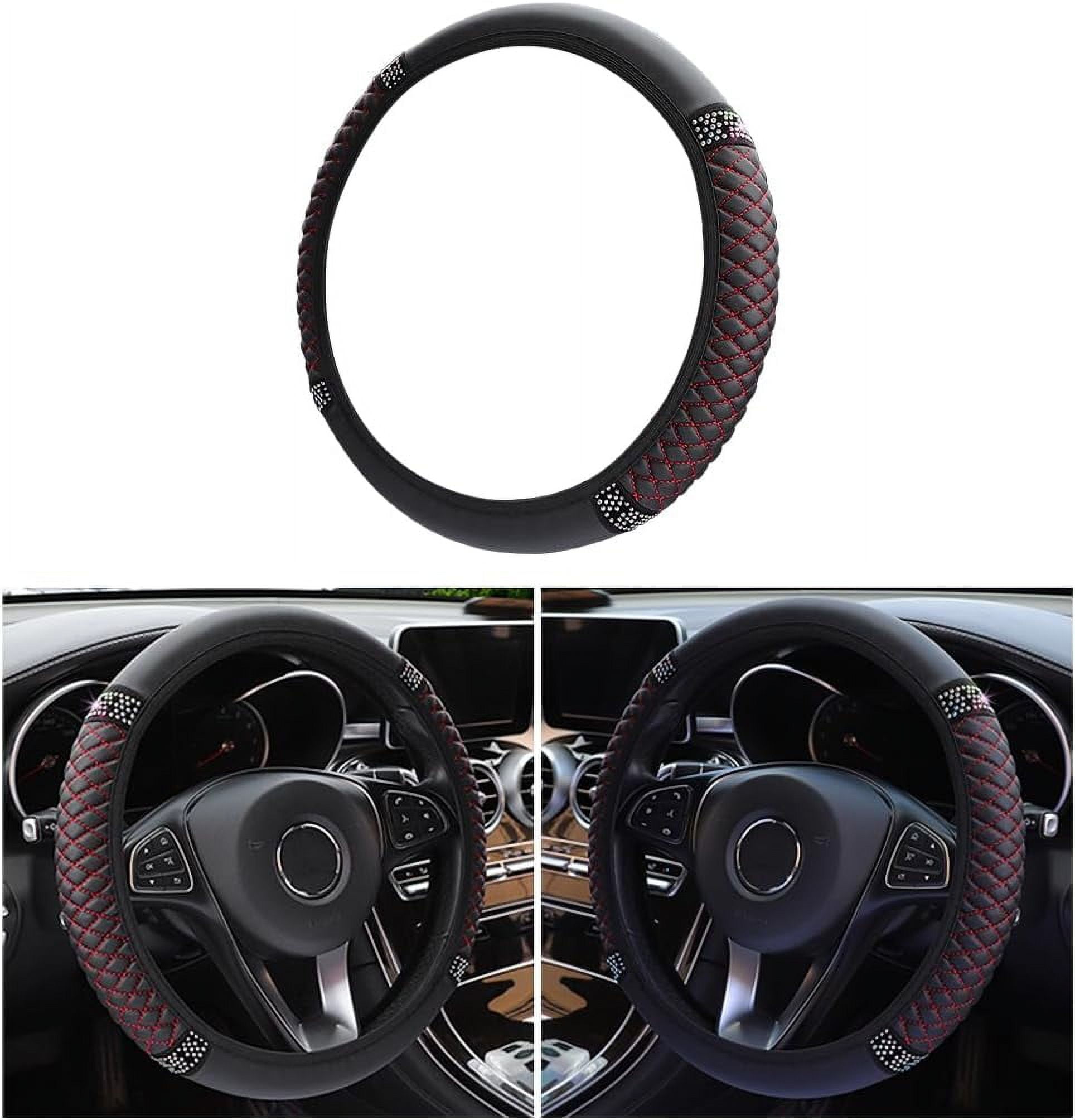 Bling Car Steering Wheel Cover, 15 Inch Rhinestones Soft Leather ...