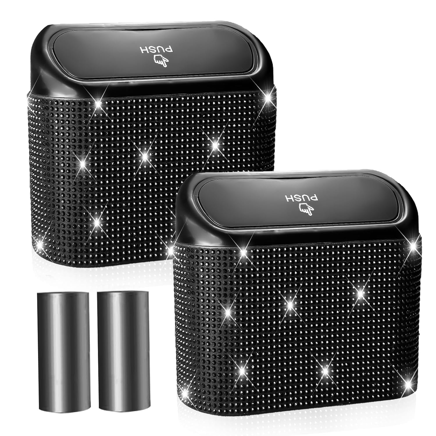 Bling Car Trash Can with Lid - 2 Pack, Mini Auto Garbage Can with 60 ...