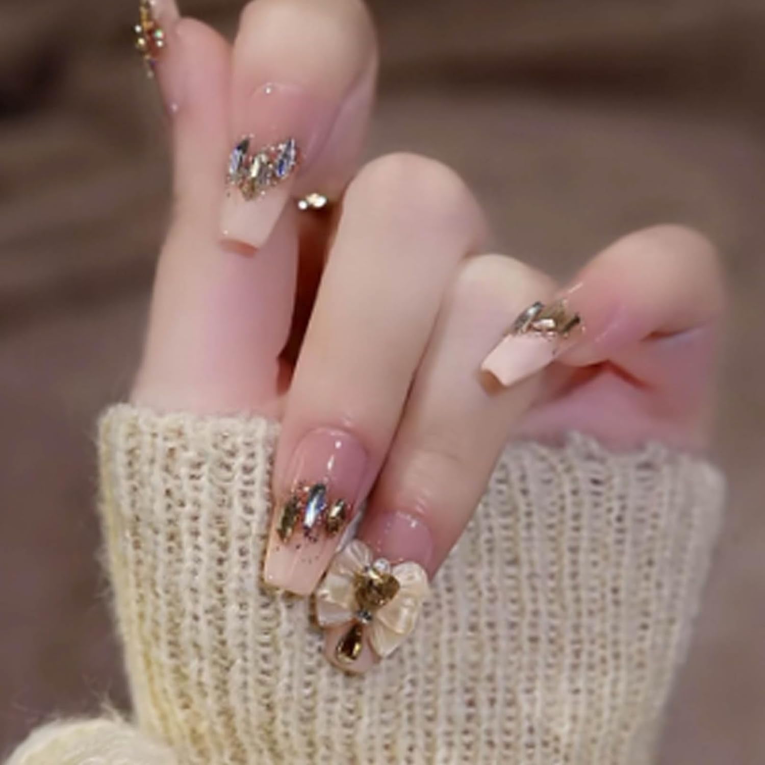 Bling Coffin Press on Nails Fake Nails Tips Full Cover Medium False ...