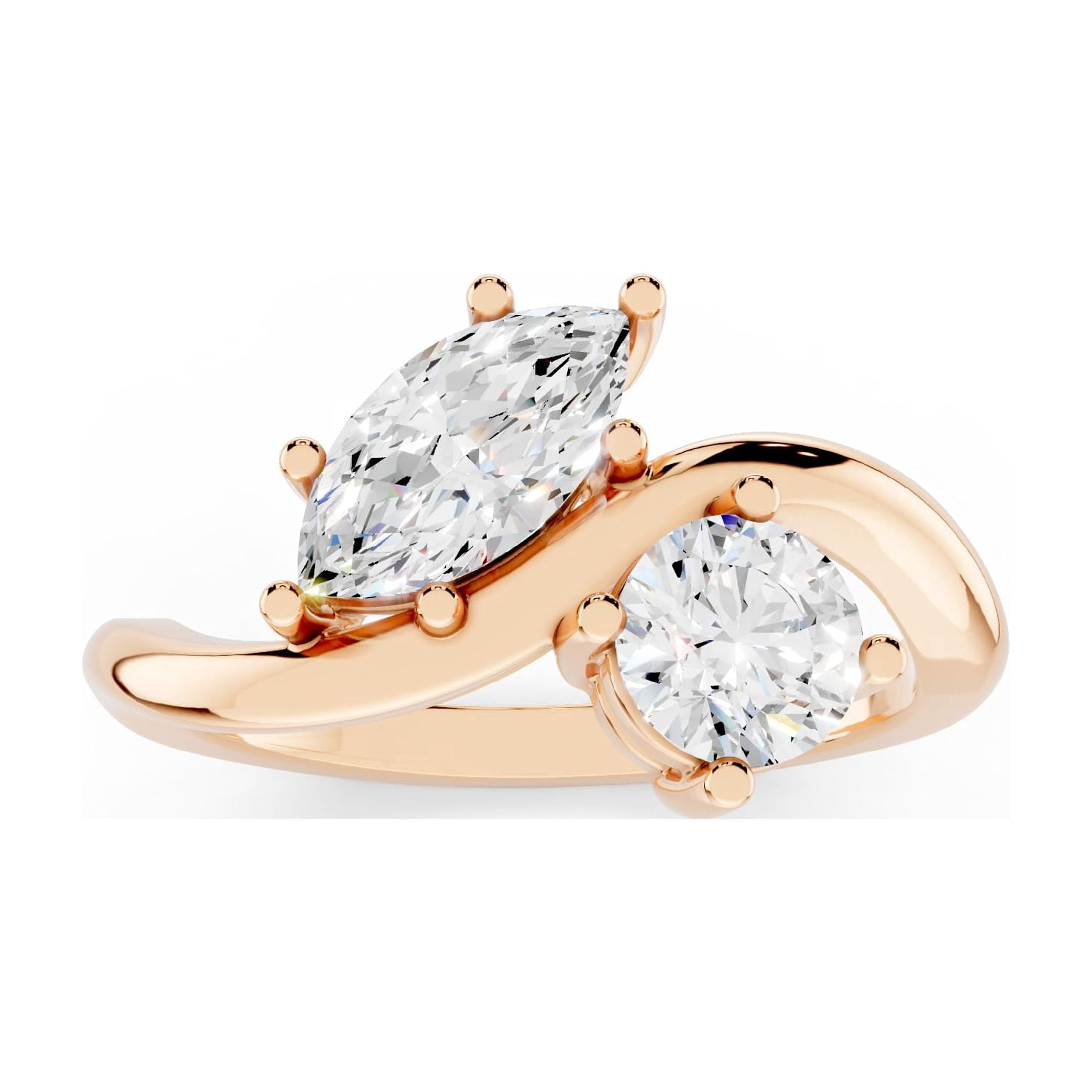 Bling Craft 1.2 CT Round and Marquise Moissanite Wave Engagement Ring ...