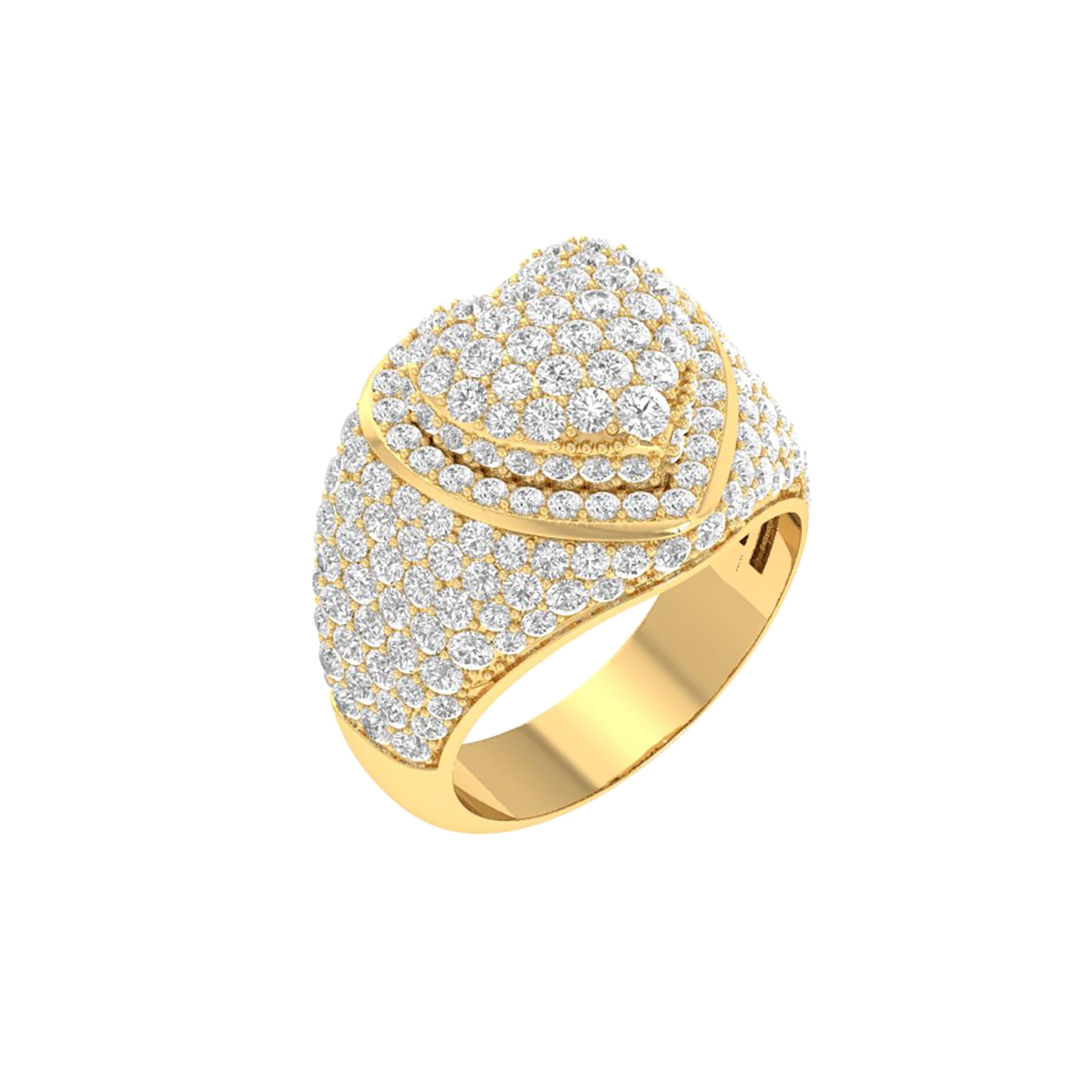 Bling Craft Cluster Heart Ring for Men Hip Hop Iced Out 2.05 ct Round Moissanite 14k Yellow Gold ...