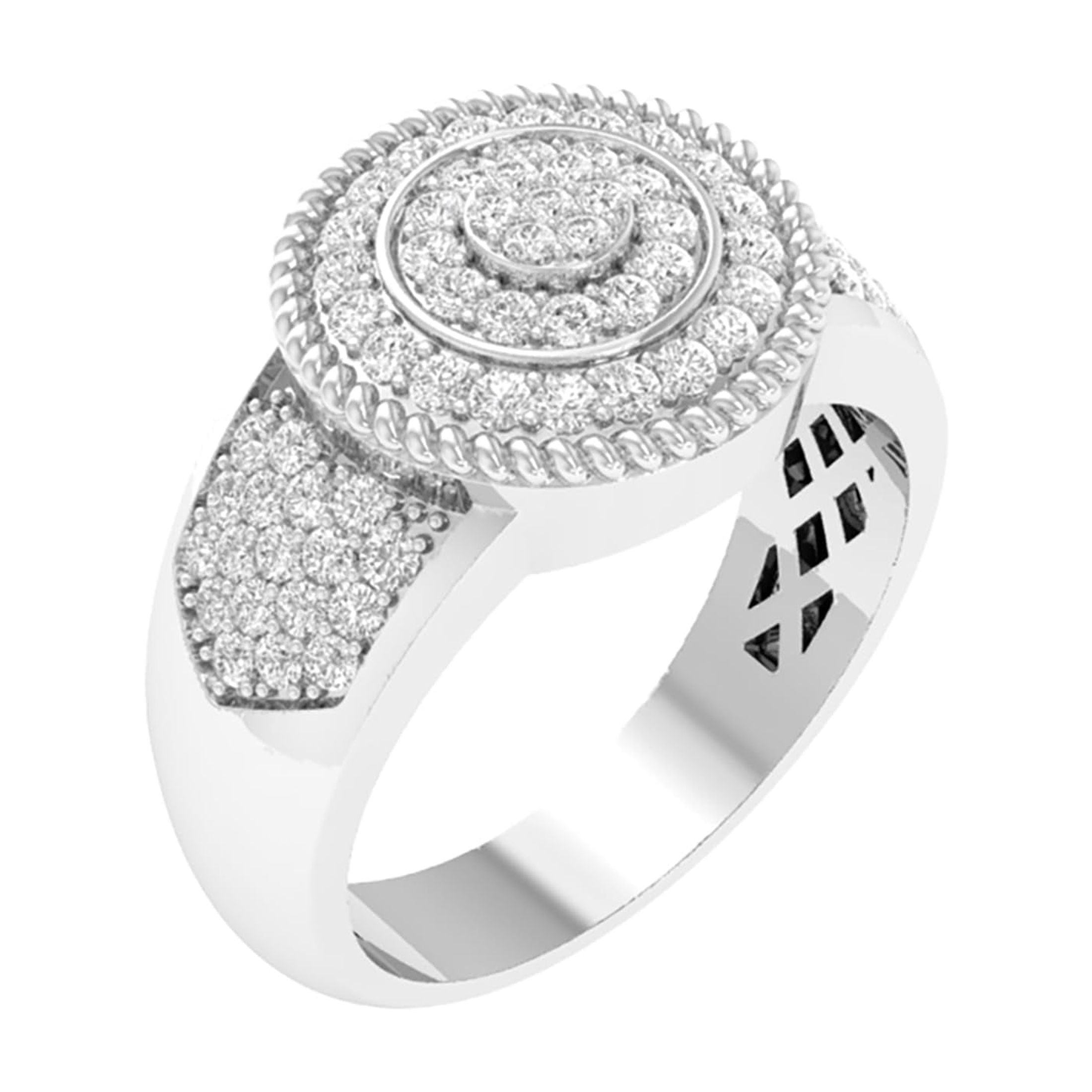 Bling Craft Cluster Iced Out Ring for Men 0.82 ct Round Moissanite 14k White Gold Plated 925 ...