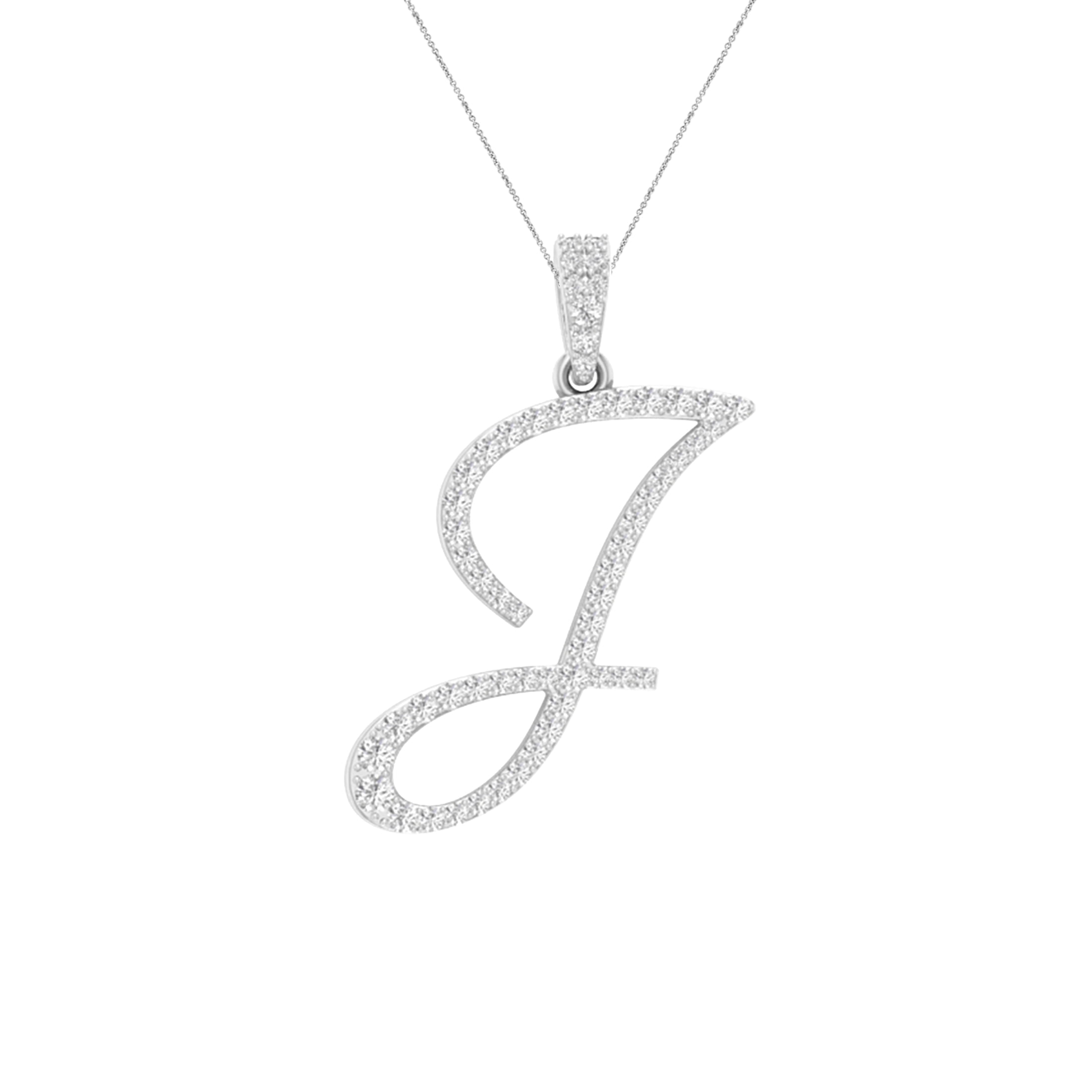 Bling Craft Cursive J Initial Pendant Unisex 0.55 Ct Round Moissanite ...