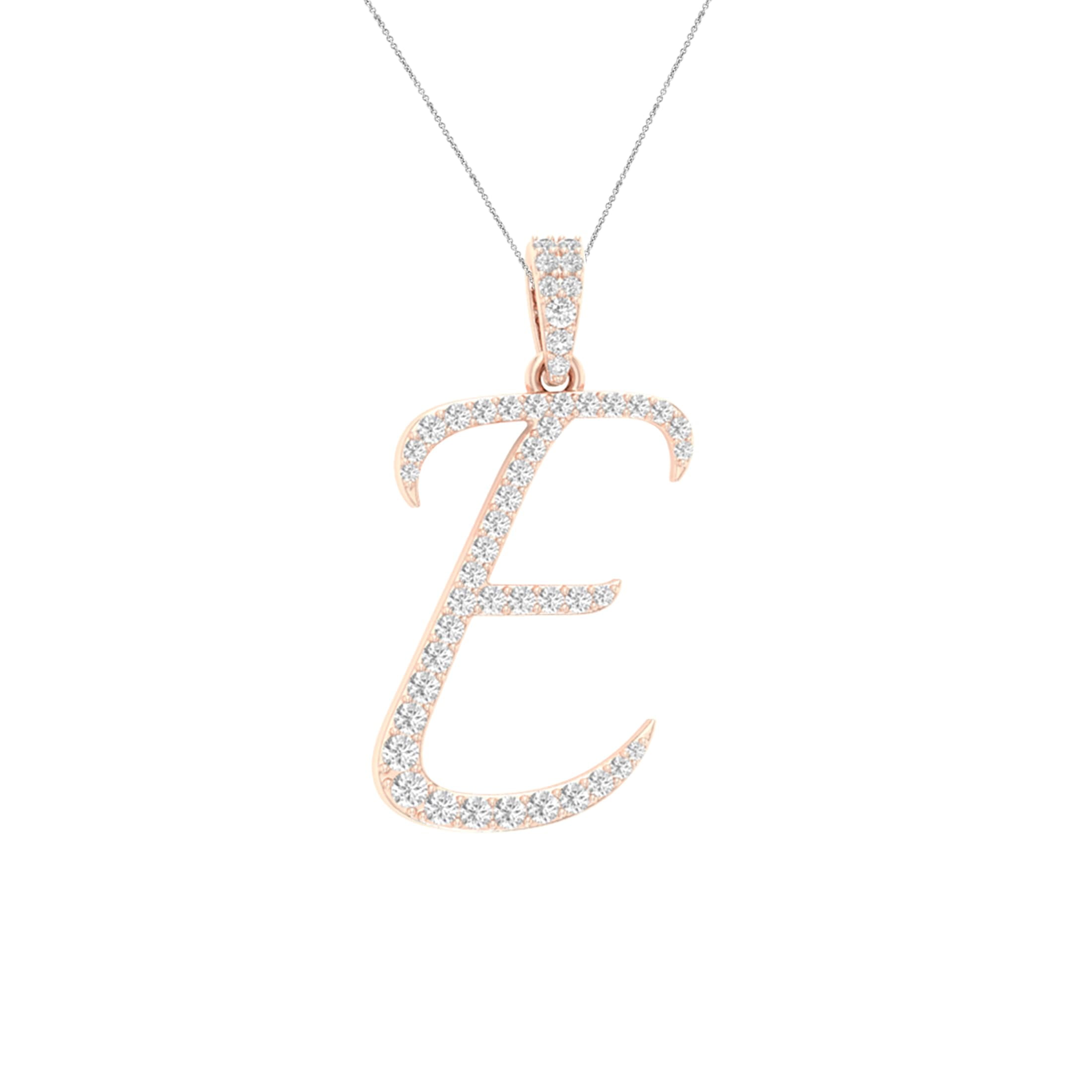 Bling Craft Cursive Letter E Initial Pendant Unisex 0.52 Ct Round ...