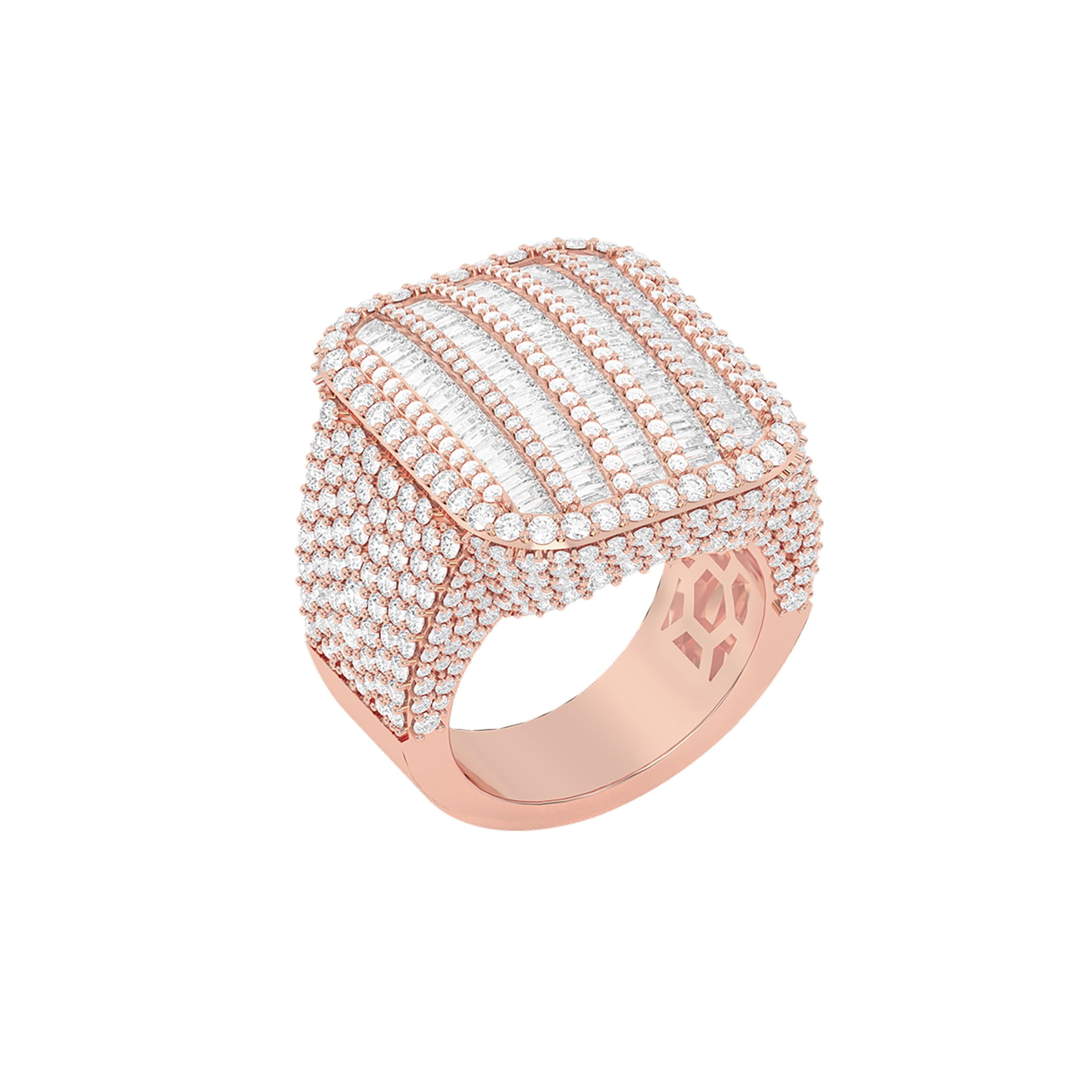 Bling Craft Cushion Cut Hip Hop Ring for Men Iced Out 6.74 ct Baguette & Round Moissanite 14k ...