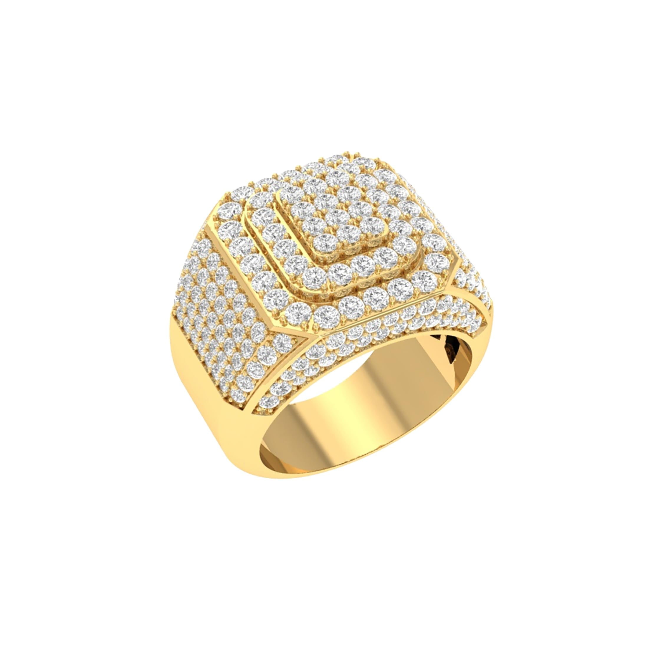 Bling Craft Hip Hop Asscher Cut Ring for Men Iced Out 3.35 ct Round Moissanite 14k Yellow Gold ...