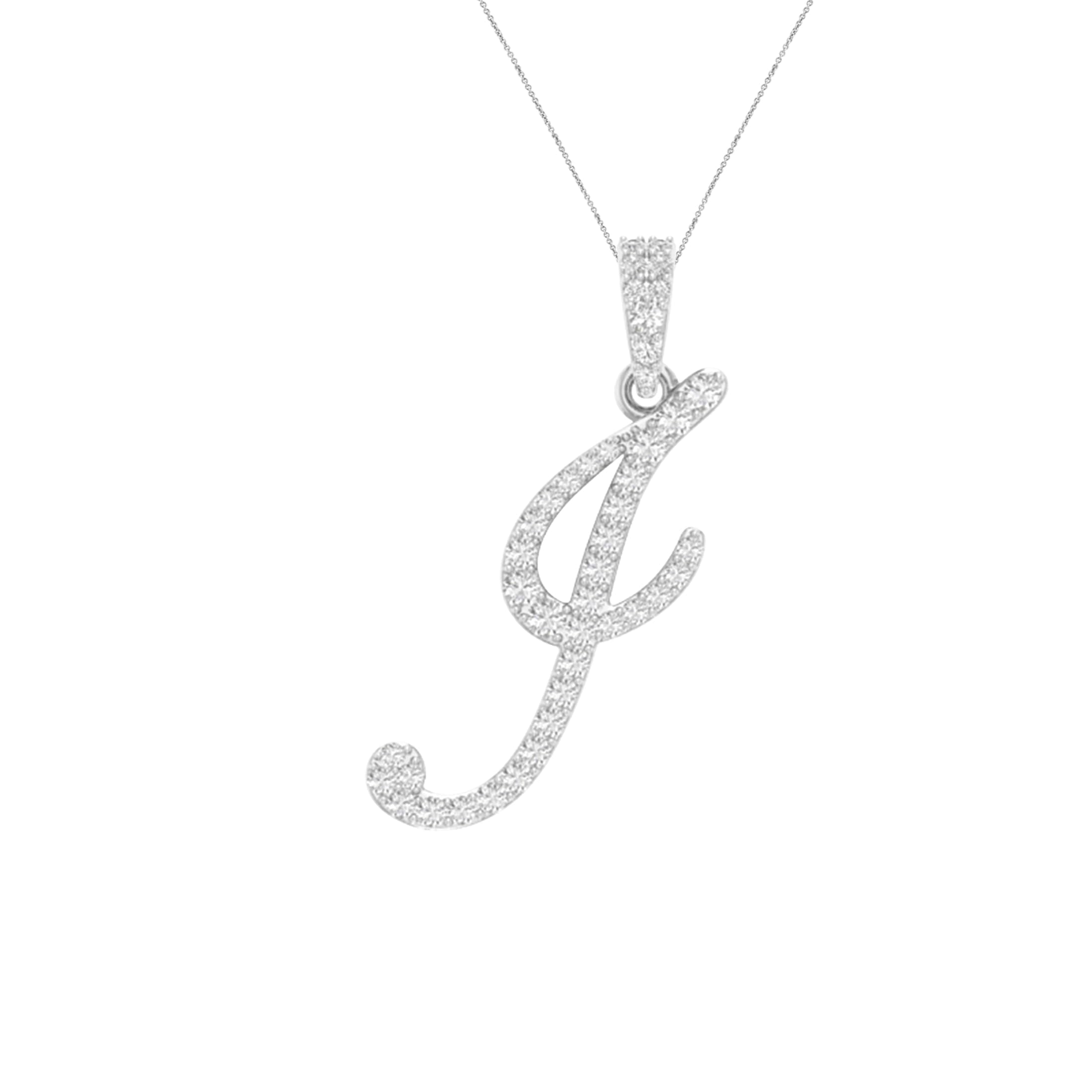 Bling Craft Letter I Initial Cursive Pendant Unisex 0.40 Ct Round ...