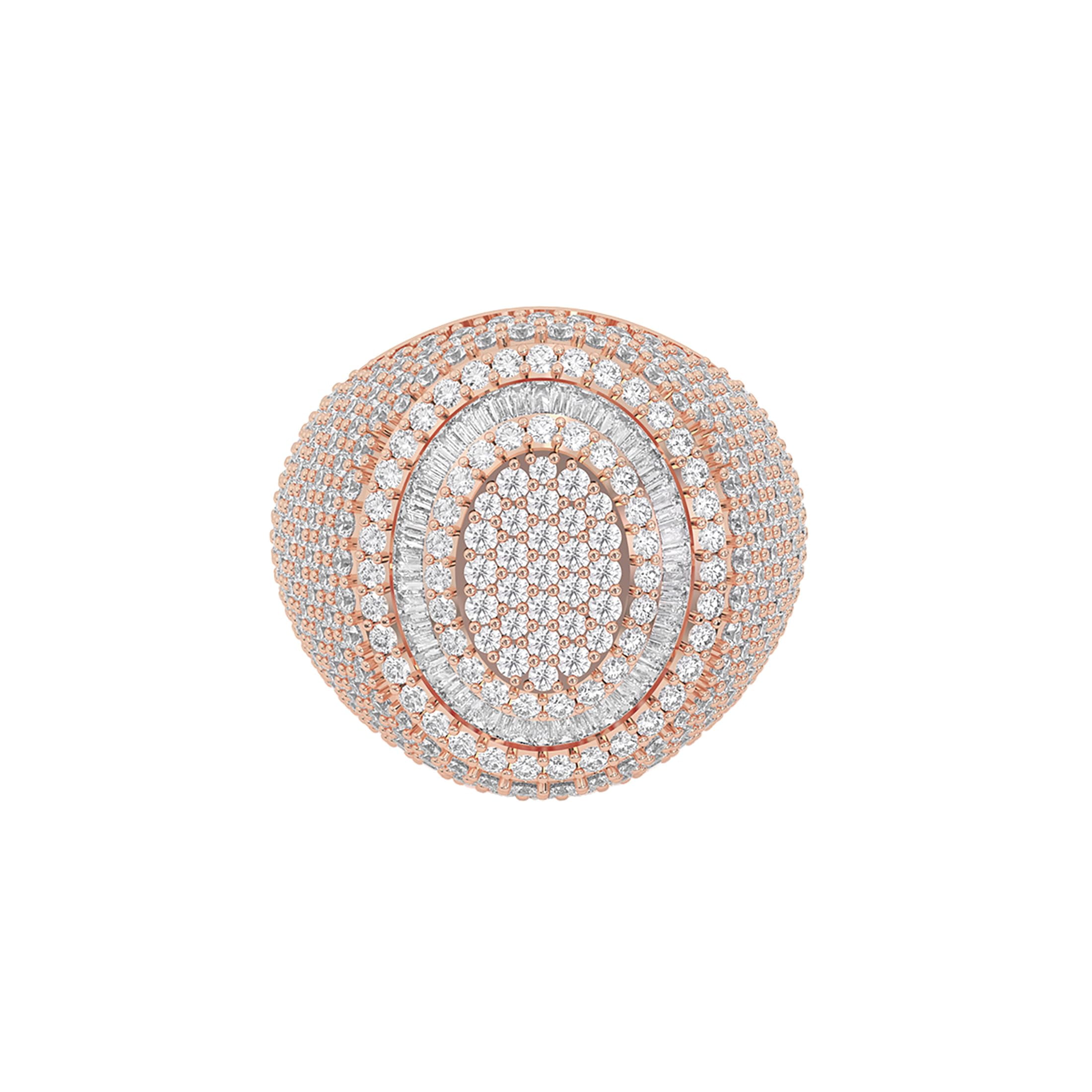 Bling Craft Raised Oval Signet Ring for Men 6.48 ct Round & Baguette Moissanite 14k Rose Gold ...