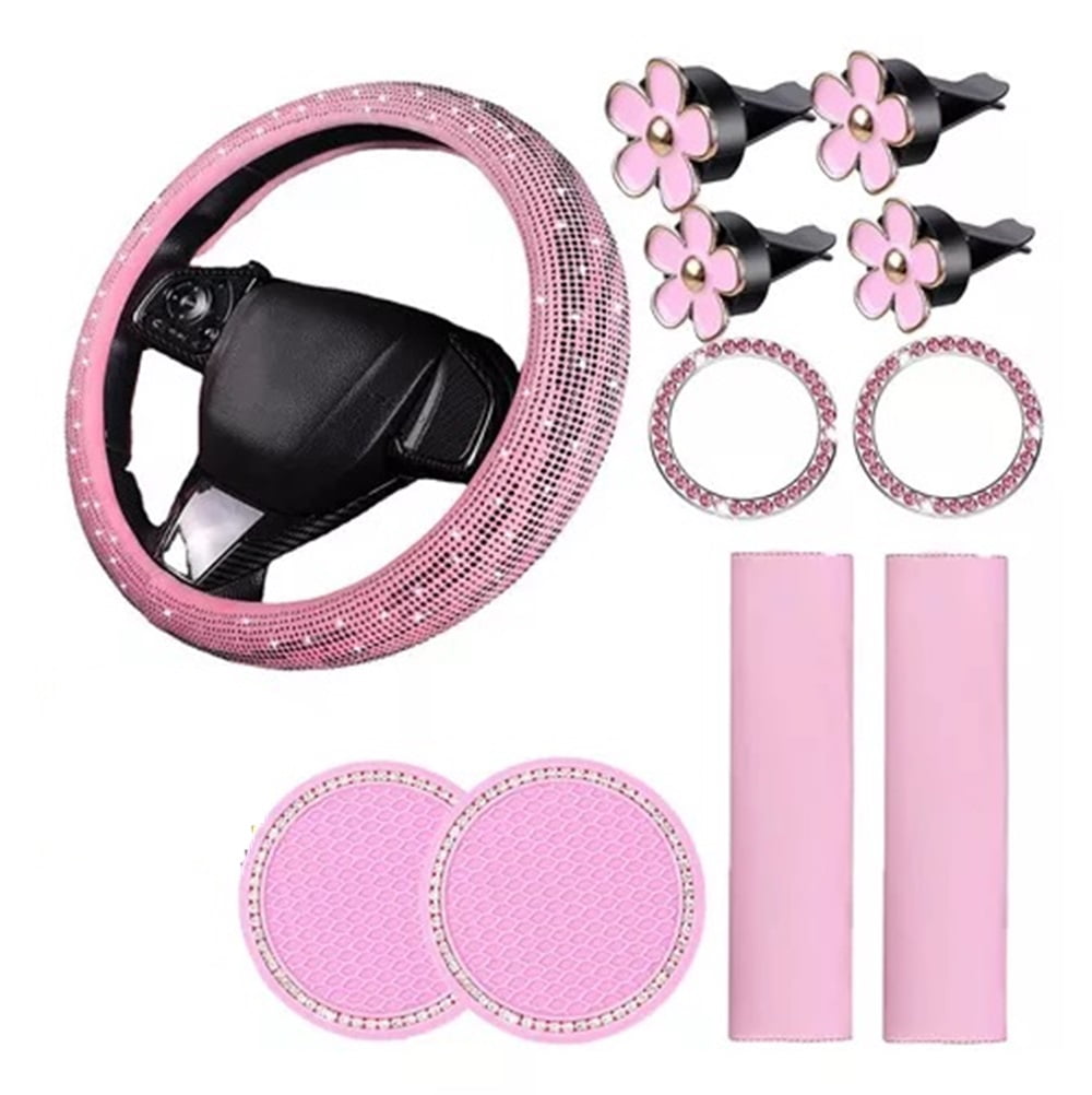 guauko Pink Rhinestone Steering Wheel Cover, 13Pcs Sparkly Car ...