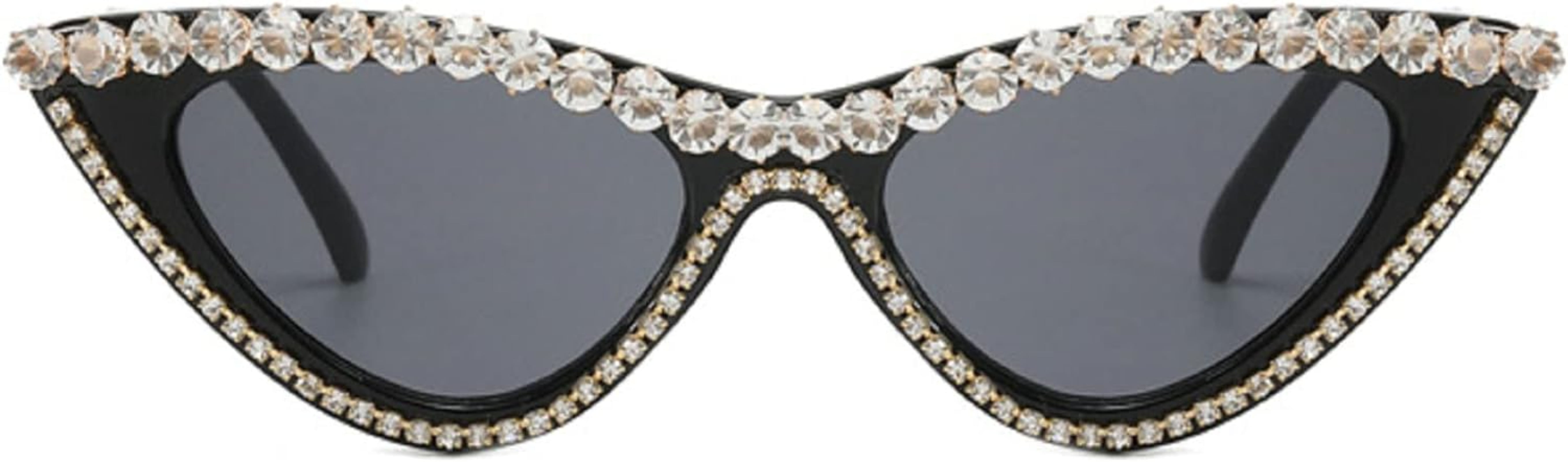 Bling Diamond Sunglasses Crystal Rhinestone Shades Retro Half Rim Women Cat Eye Sunglasses ...
