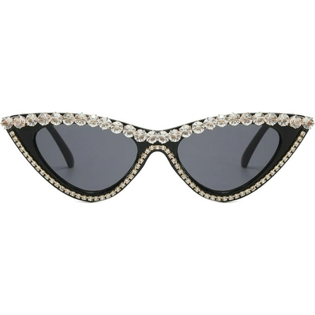 Bling Diamond Sunglasses Crystal Rhinestone Shades Retro Half Rim Women ...