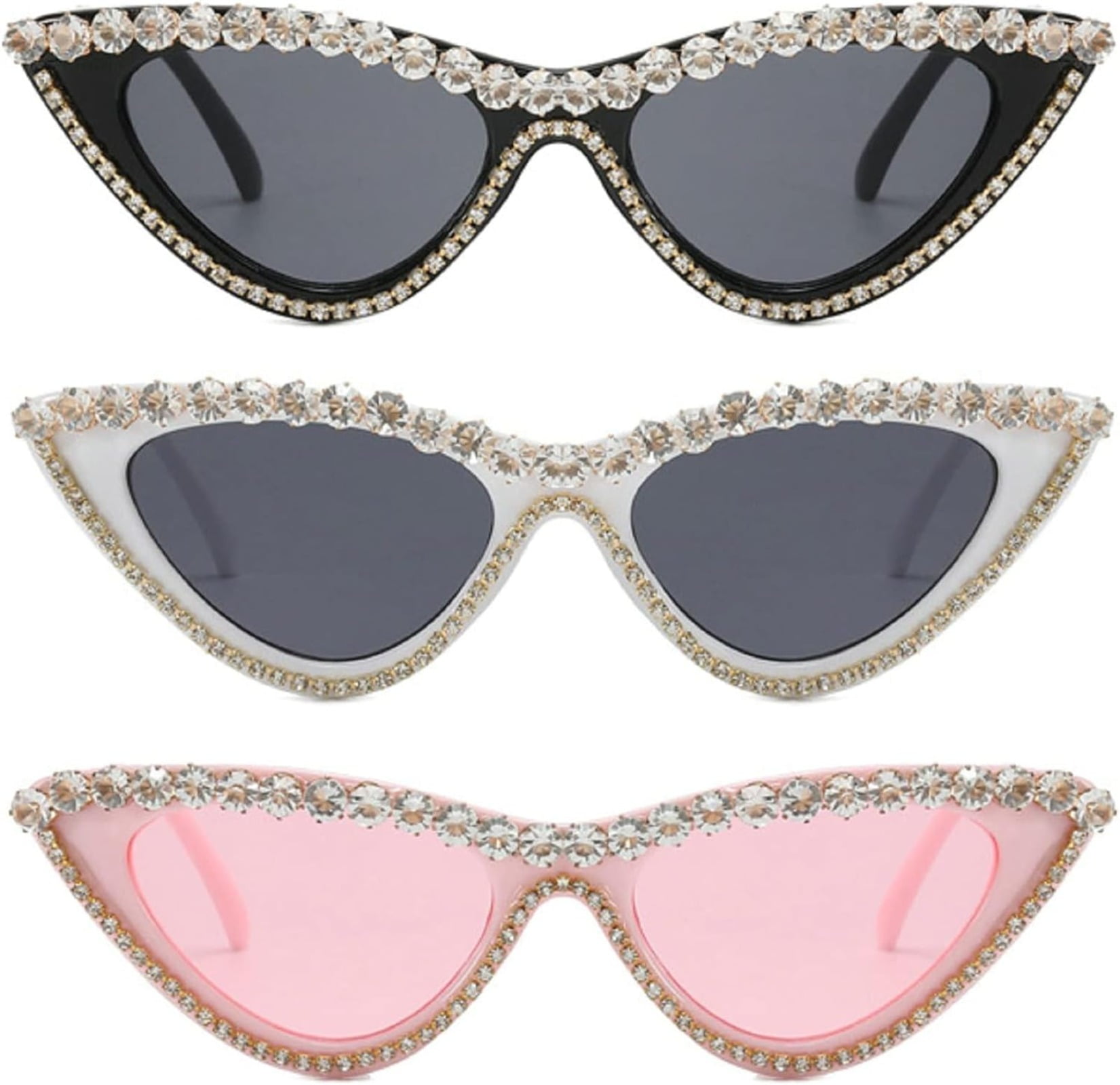 Bling Diamond Sunglasses Crystal Rhinestone Shades Retro Half Rim Women ...