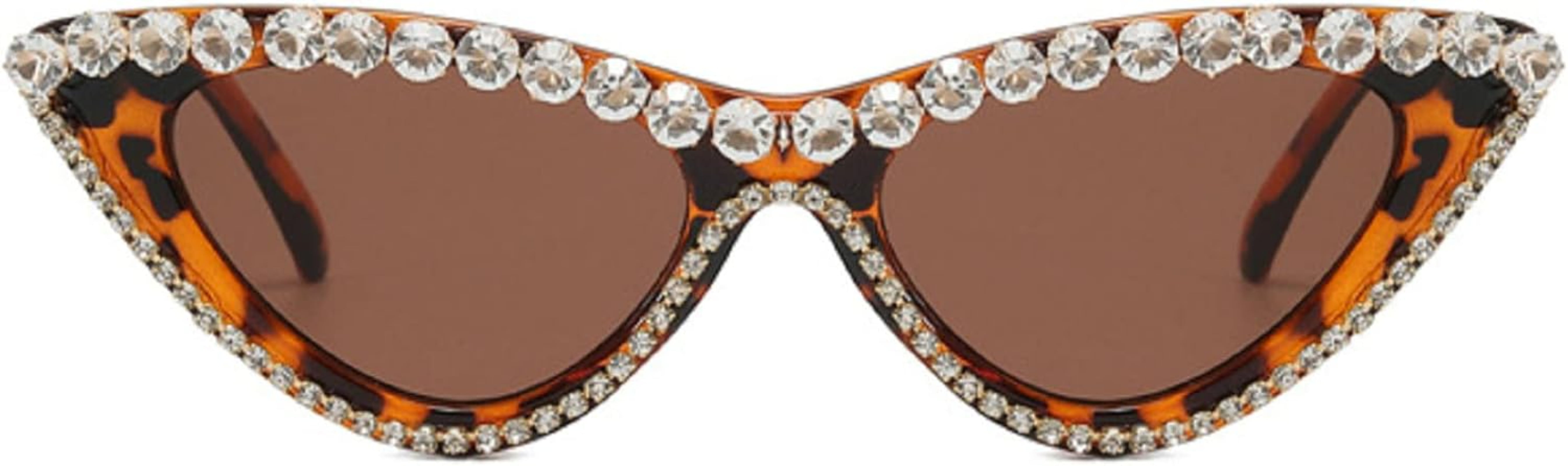 Bling Diamond Sunglasses Crystal Rhinestone Shades Retro Half Rim Women ...