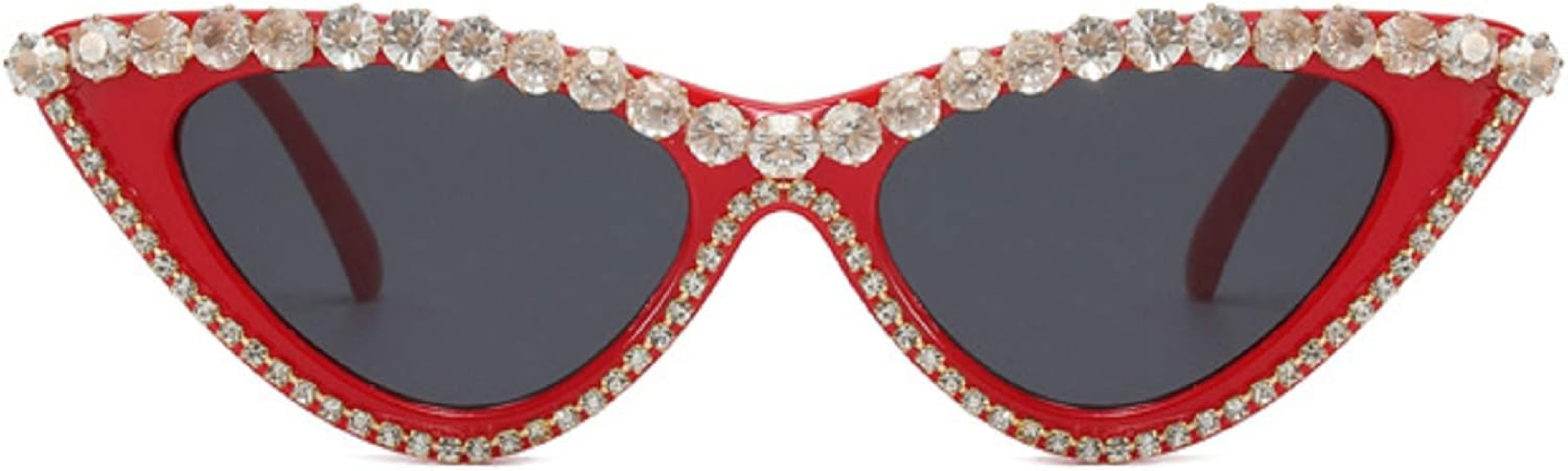 Bling Diamond Sunglasses Crystal Rhinestone Shades Retro Half Rim Women ...