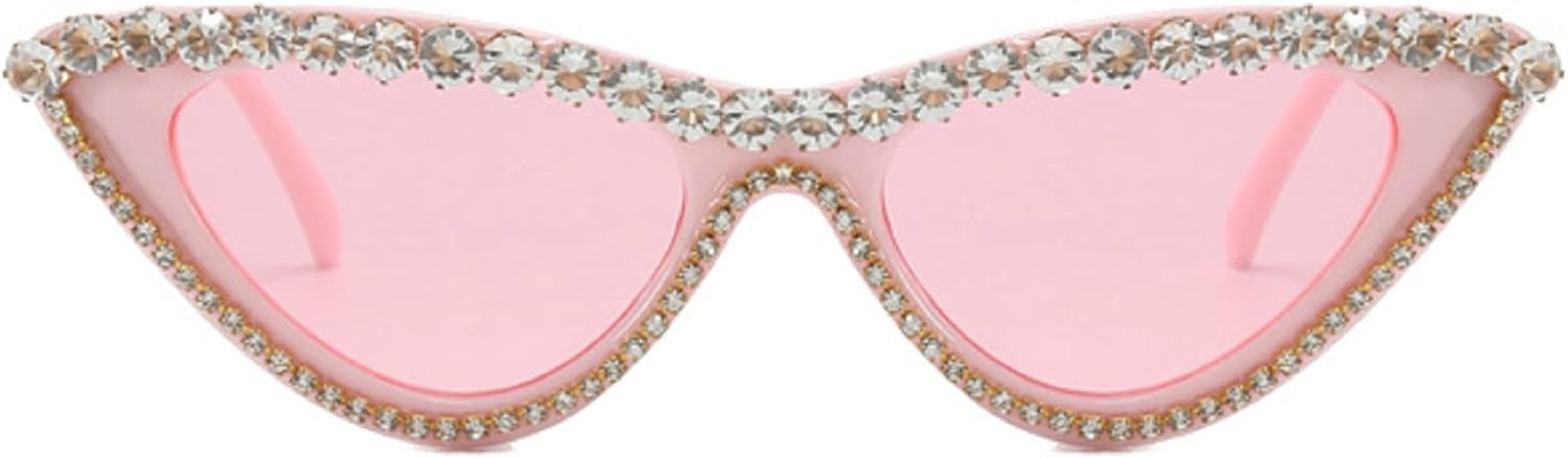 Bling Diamond Sunglasses Crystal Rhinestone Shades Retro Half Rim Women ...