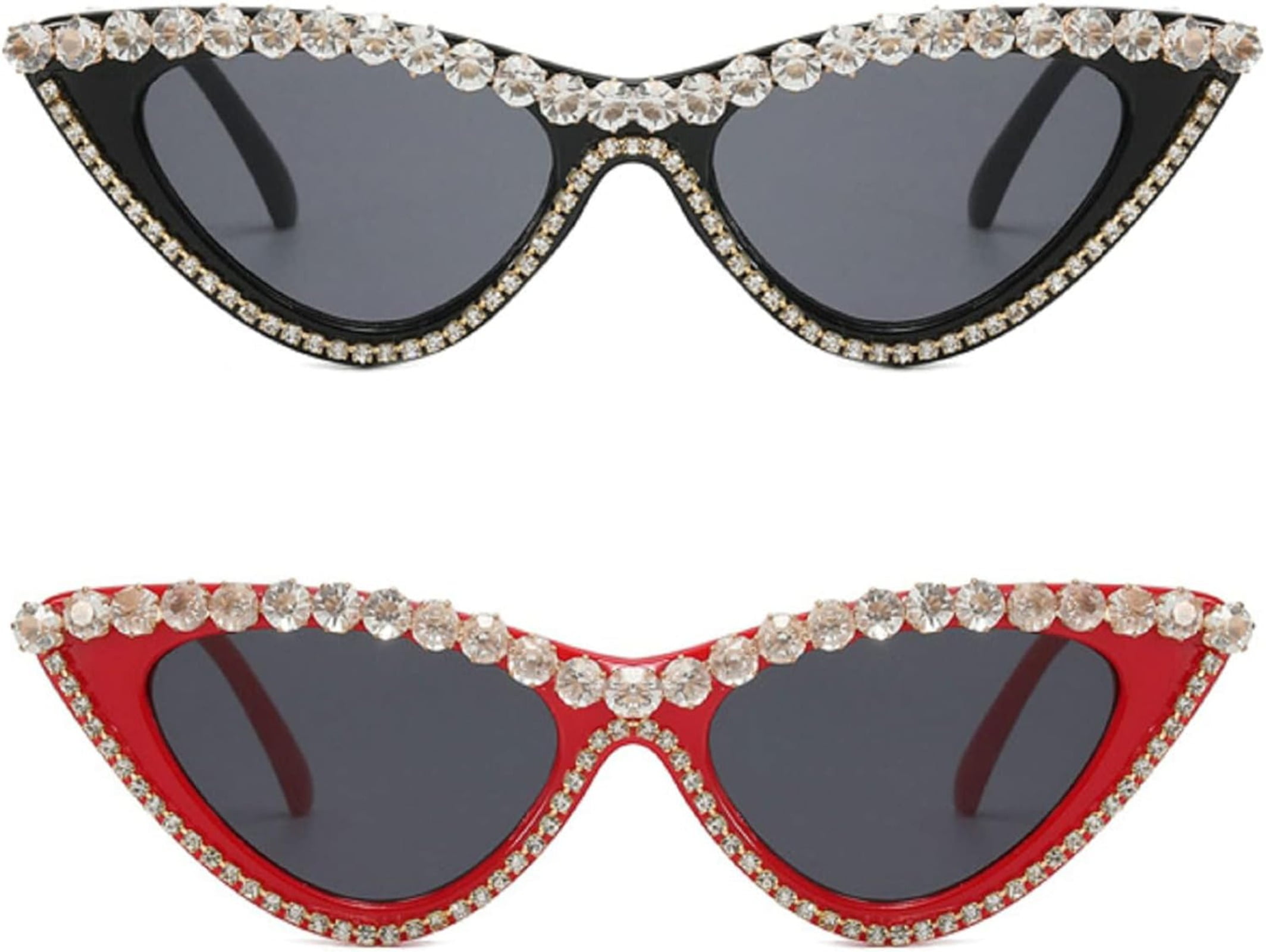 Bling Diamond Sunglasses Crystal Rhinestone Shades Retro Half Rim Women ...