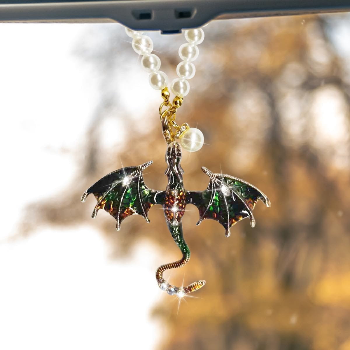 Bling Dragon Rear View Mirror Charm, Retro Dragons Automotive Pendant ...