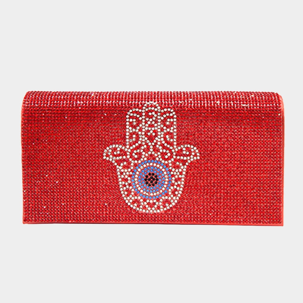 Bling Evil Eye Centered Hamsa Hand Evening Clutch Crossbody Bag ...