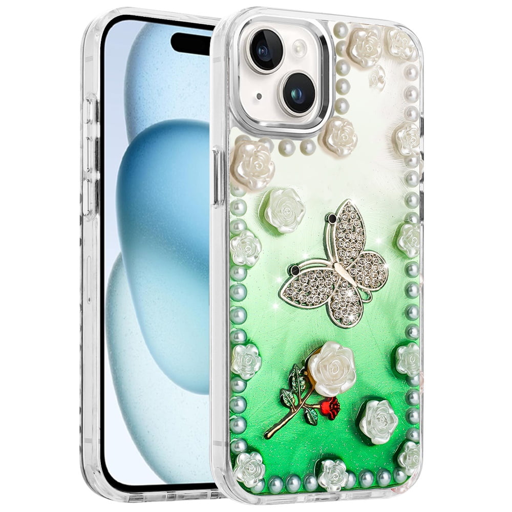 Bling Fashion Design with 3D Pearls Epoxy Glitter Ornaments Chrome Edge ...