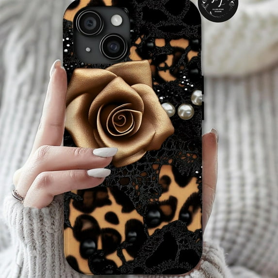 Bling Glam Leopard Brown Gold Tone Design Case 17 16 15 14 13 12 11 Pro ...