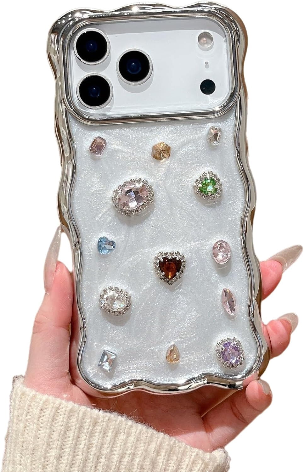Bling Glitter 3D Diamond Rhinestone Love Wavy Frame Phone Case for ...