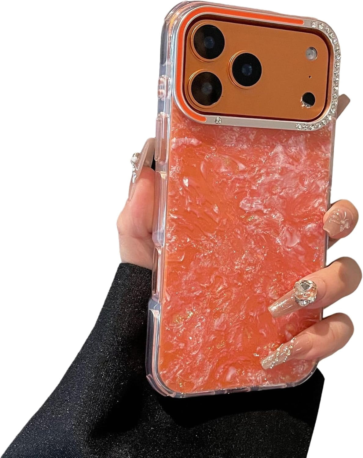 Bling Glitter Camera Edge Shell Phone Case for iPhone (Orange,iPhone 13 ...