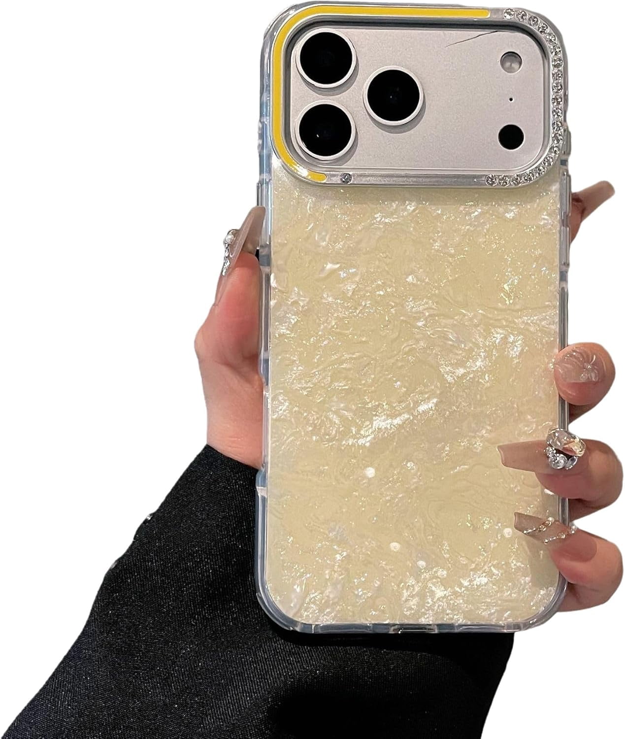 Bling Glitter Camera Edge Shell Phone Case for iPhone (Yellow,iPhone 13 ...