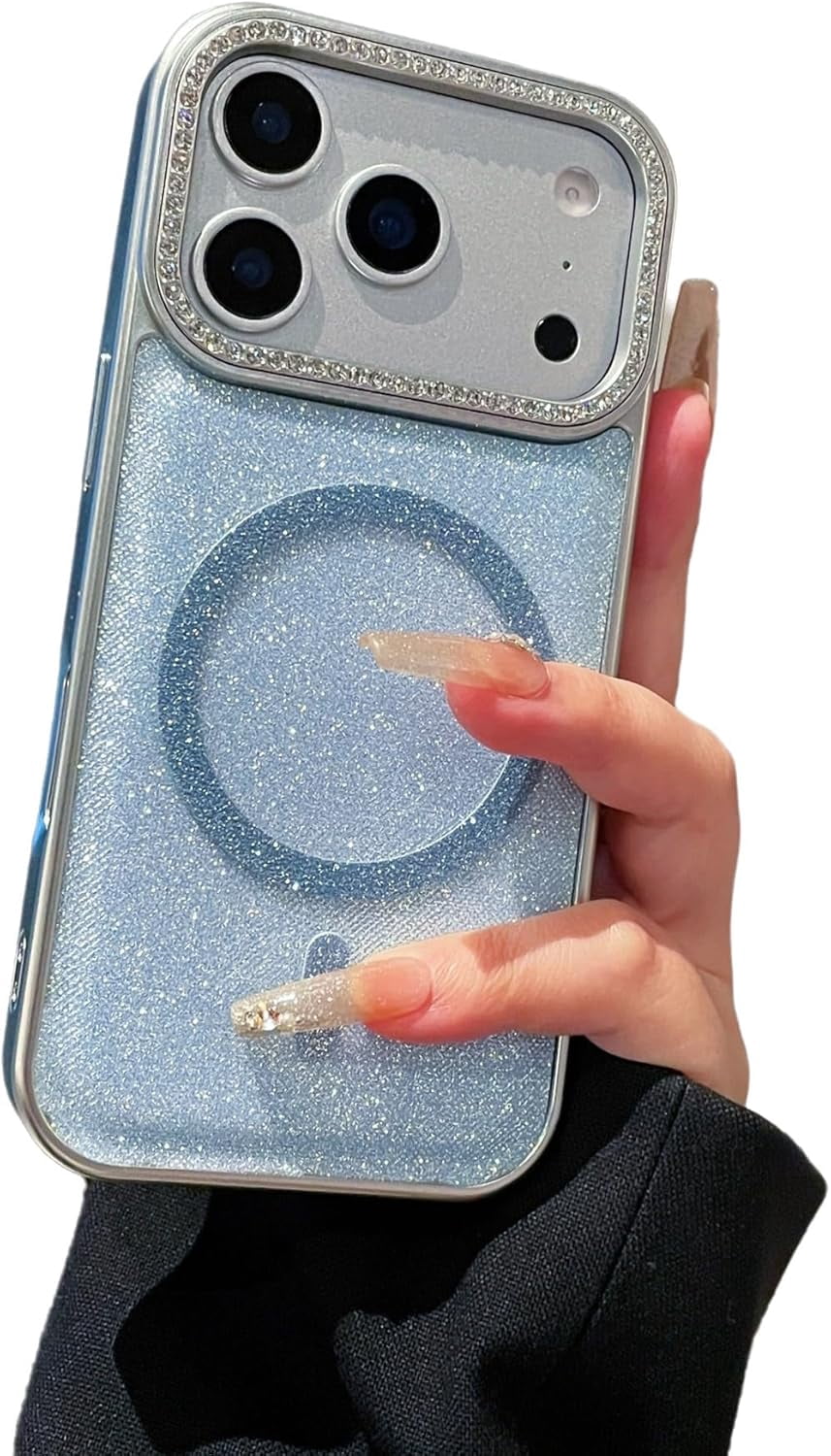 Bling Glitter Diamond Camera Edge Shockproof Magnetic Phone Case for ...